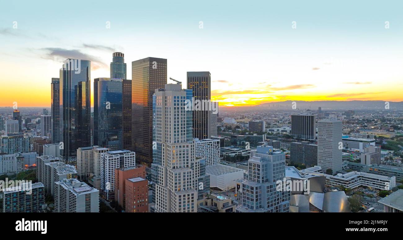 Los Angels downtown skyline, panoramic city skyscrapers. LA background ...