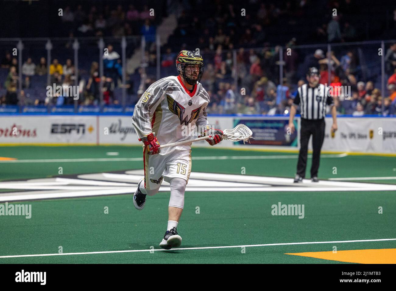 March 26, 2022: Philadelphia Wings forward Corey Small (15) carries the ...