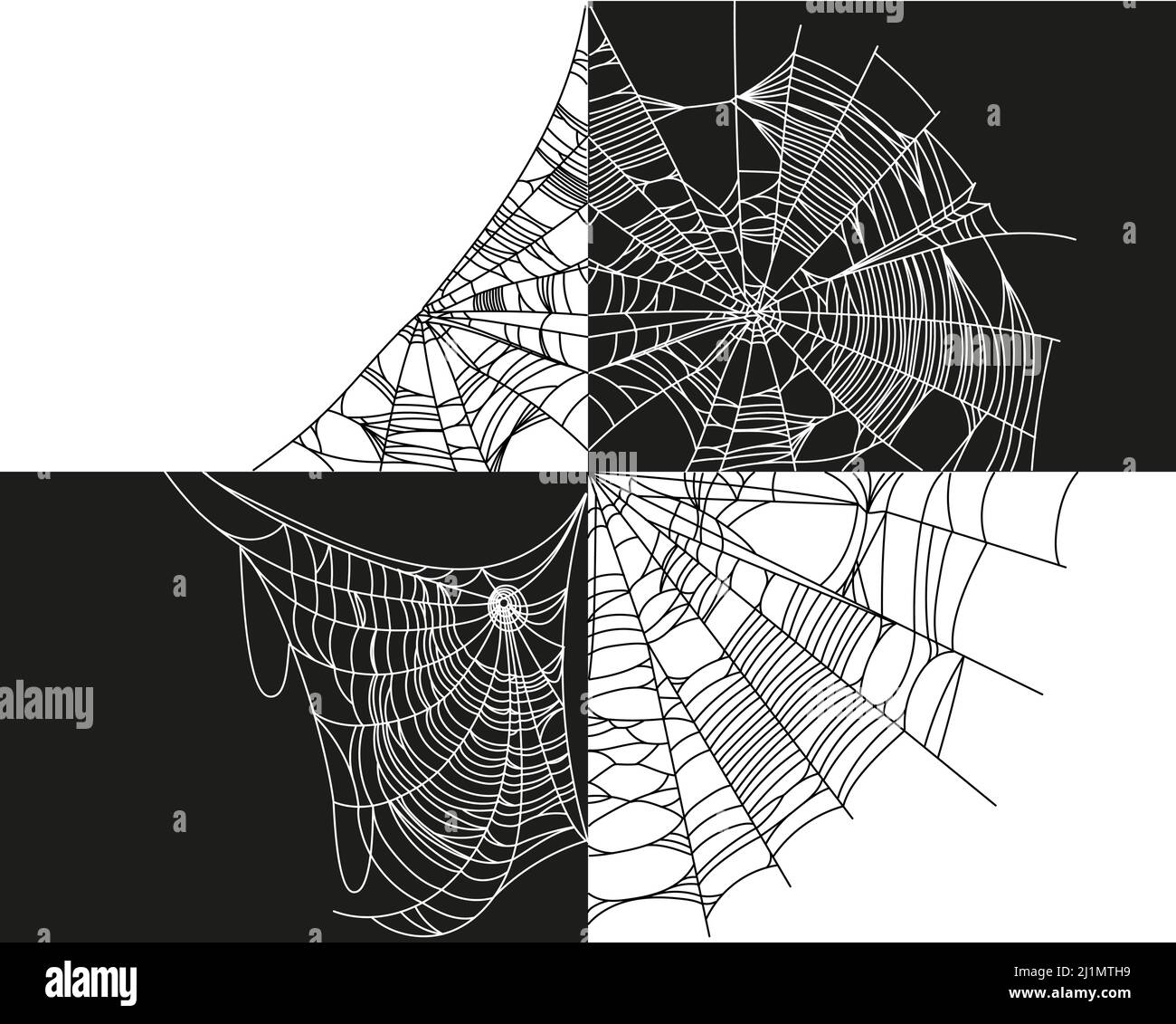 Spider web parts isolated on black and white background. Scary cobweb ...