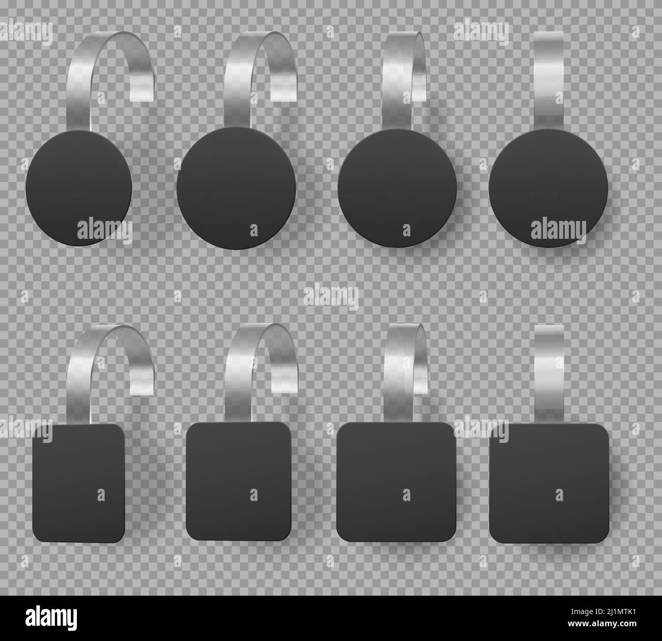 Black wobblers mockup. Round and square price tags front and angle view ...
