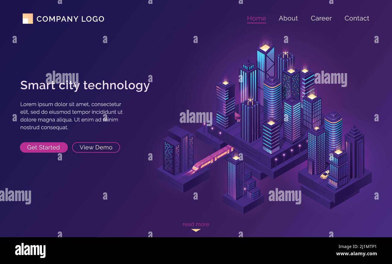 Smart city technology for business and life. Isometric futuristic town ...