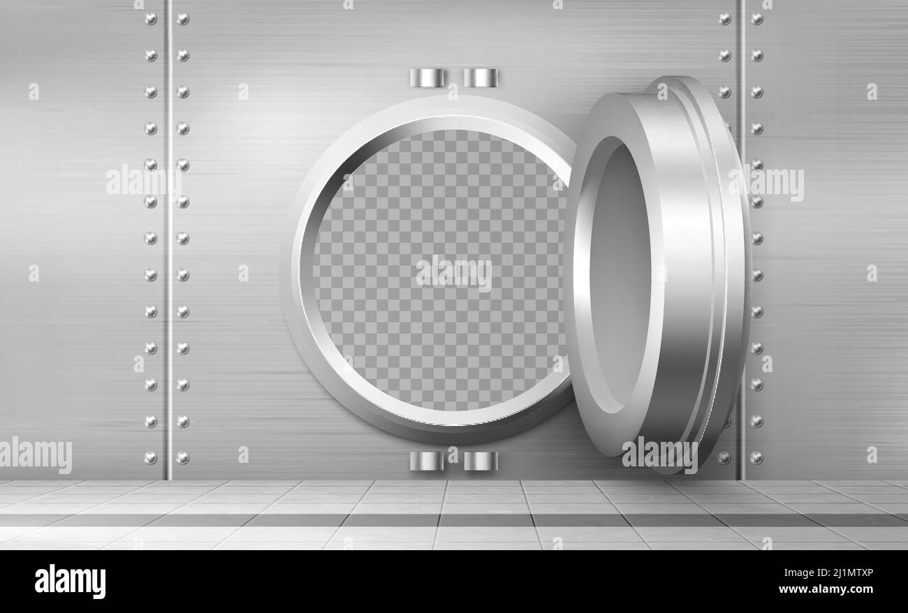 Bank vault with open safe door. Vector realistic interior of room with ...