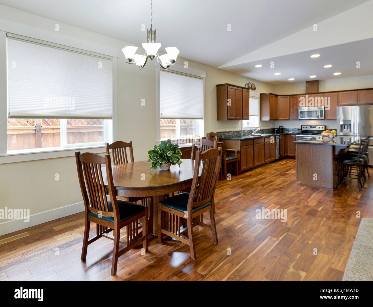 Modern residential dining room and kitchen interior Stock Photo - Alamy