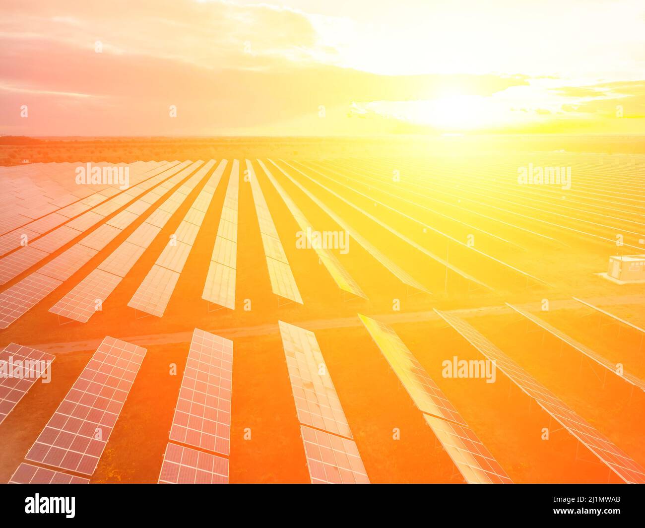 Aerial top view of a solar panels power plant. Photovoltaic solar ...
