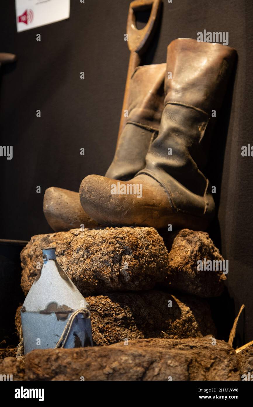 Wagenfeld, Germany. 09th Mar, 2022. Historic bog boots worn by bog ...