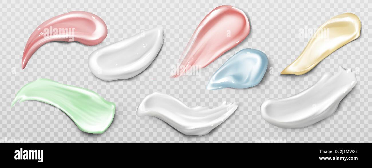 Cosmetic cream smear, toothpaste smudge realistic vector set ...