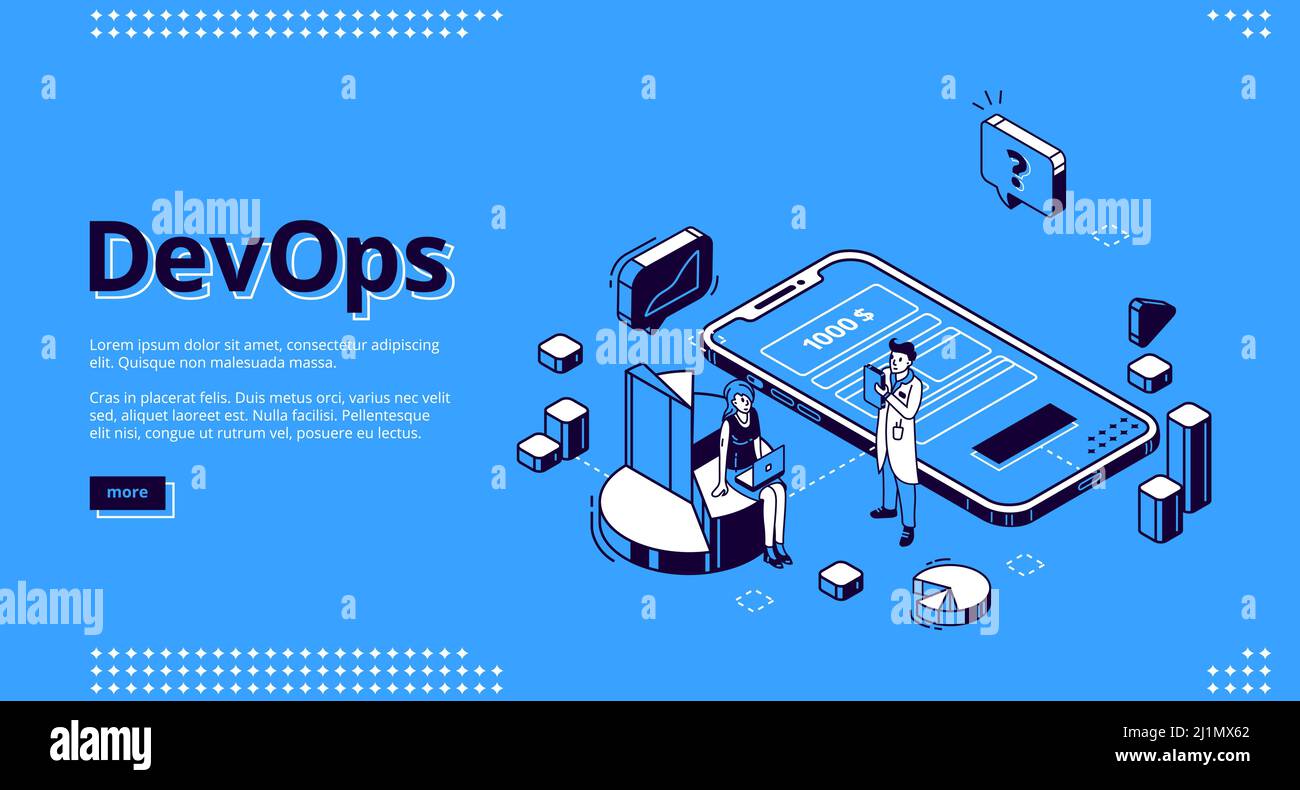 DevOps banner. Concept of development operations, communication of ...