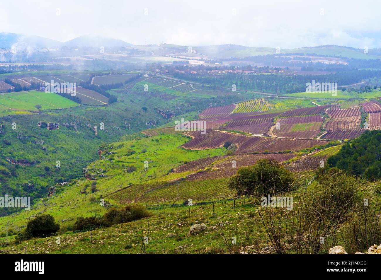 Winter view of landscape and countryside of the Dishon valley, Upper ...