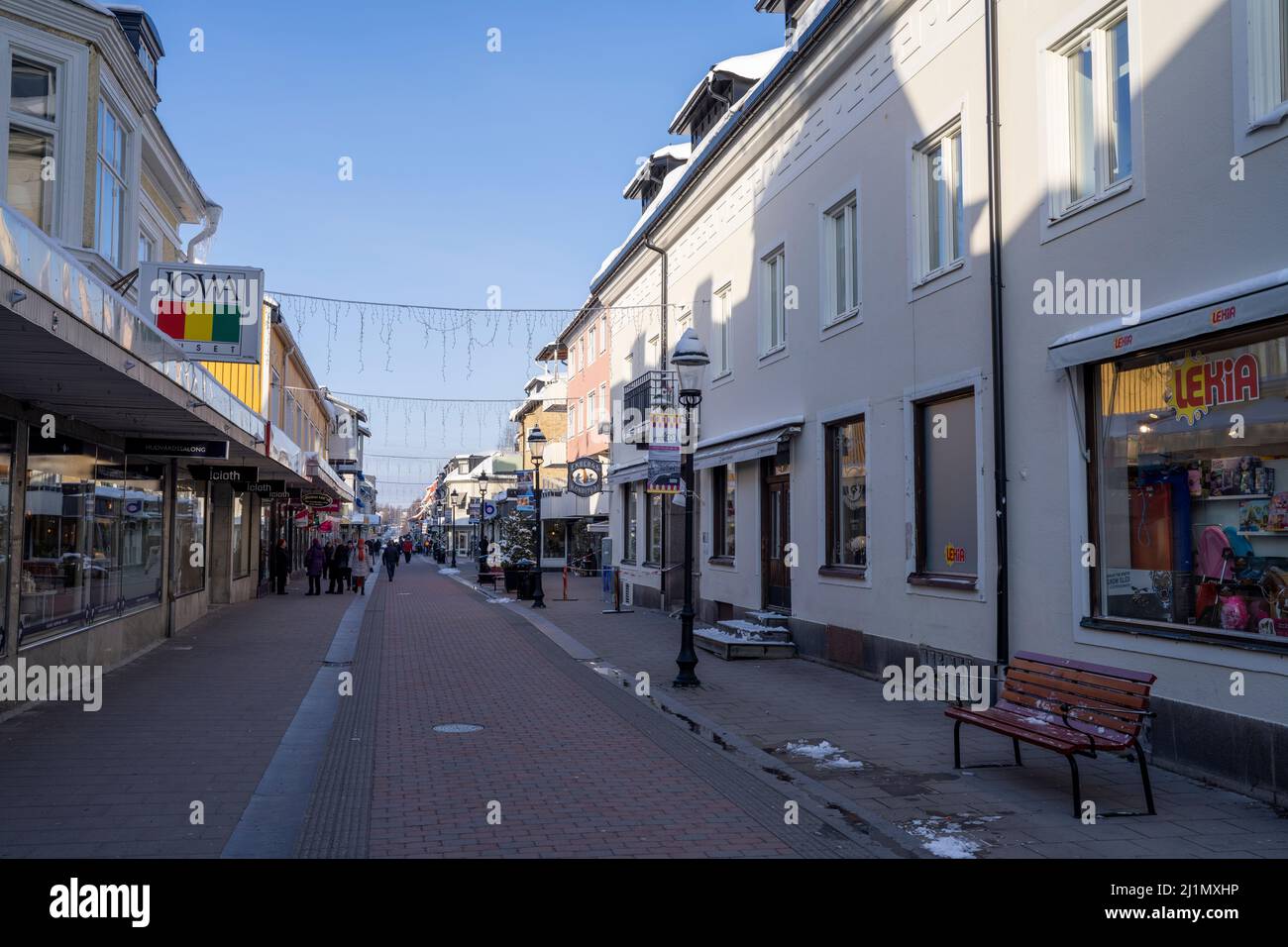 Storgatan Main Shopping Street in Pitea City on a snowy Winters day ...
