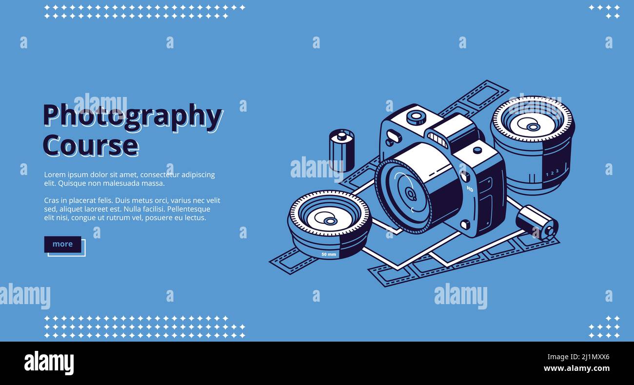 Photography courses isometric landing page. Classes and tutorials for ...