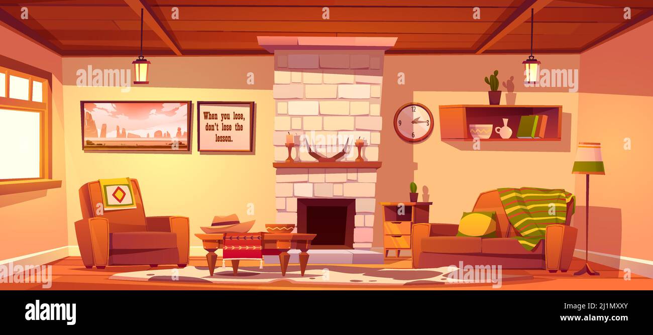 Wild west living room empty interior with western rustic style ...