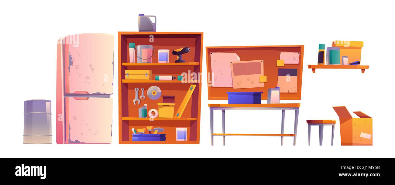 Garage equipment for carpentry and repair works. Vector cartoon ...