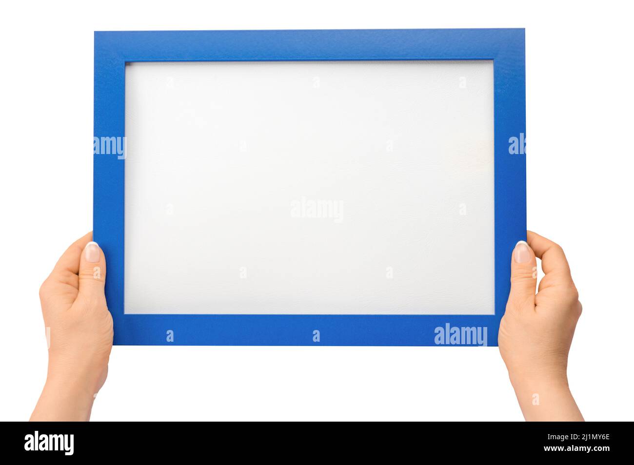 Holding frame mockup. Photo Mockup. Woman hands hold blue frame. For ...