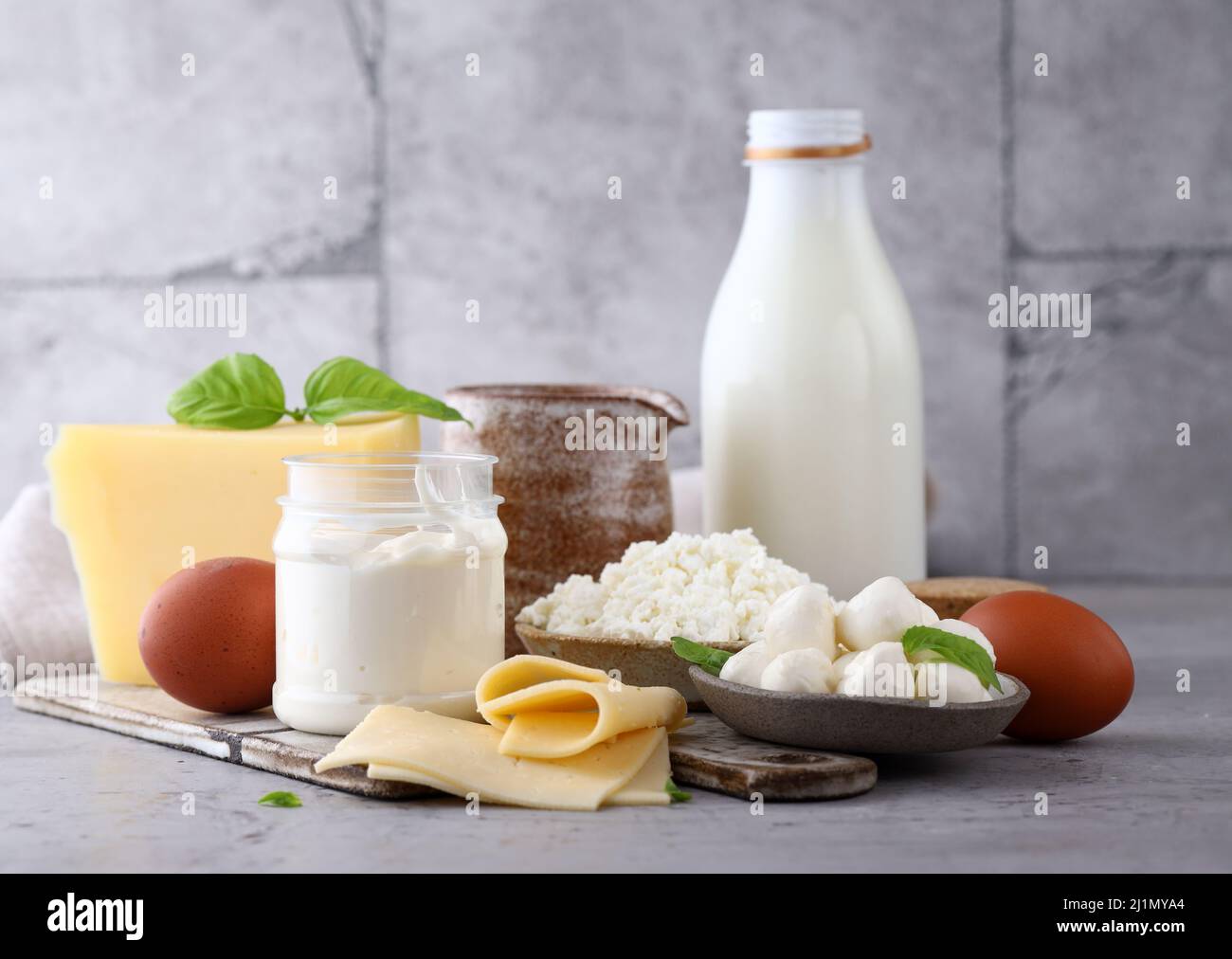 assortment dairy products cheese, milk, sour cream Stock Photo - Alamy