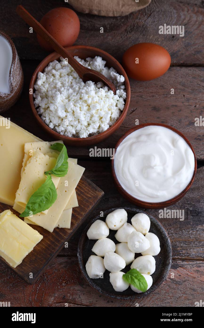 assortment dairy products cheese, milk, sour cream Stock Photo - Alamy