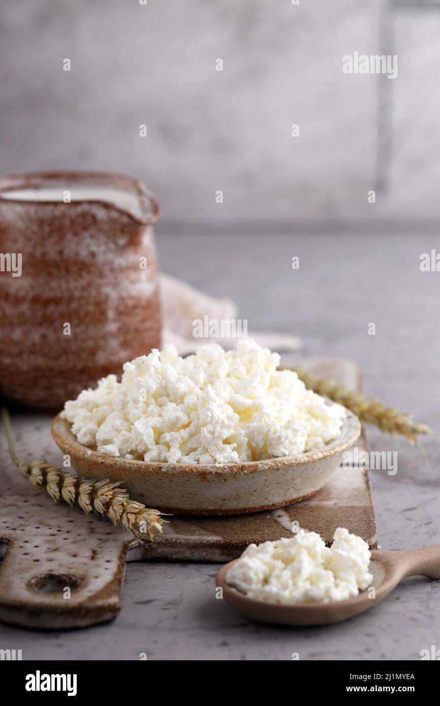organic dairy products natural cottage cheese Stock Photo - Alamy
