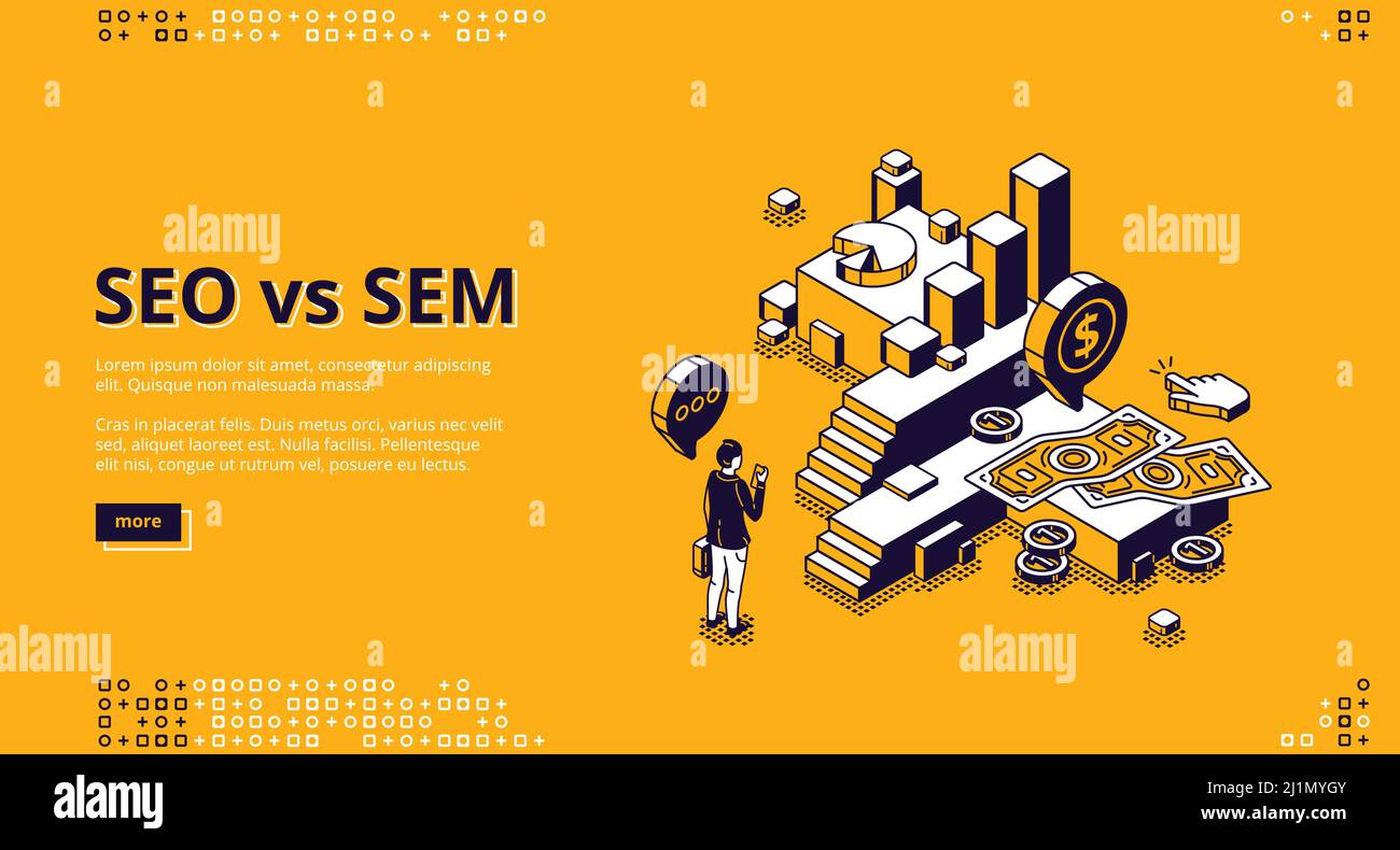 Seo vs Sem isometric landing page. Digital marketing and search engine ...