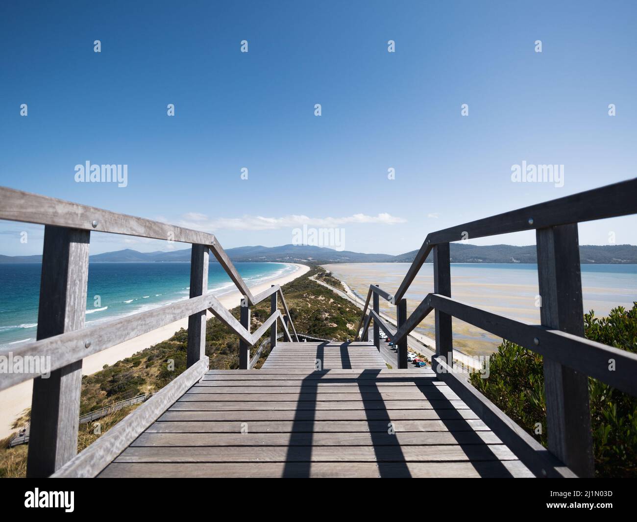 The wooden staircase at the Neck of Bruny island in Tasmania, Australia ...