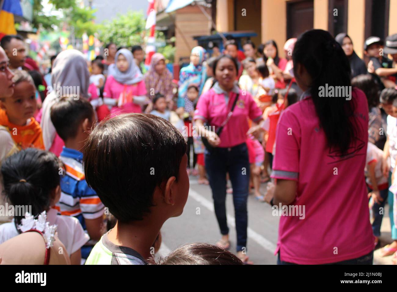 Jakarta, Indonesia - 08 17 2018: A crowd of people watching a ...