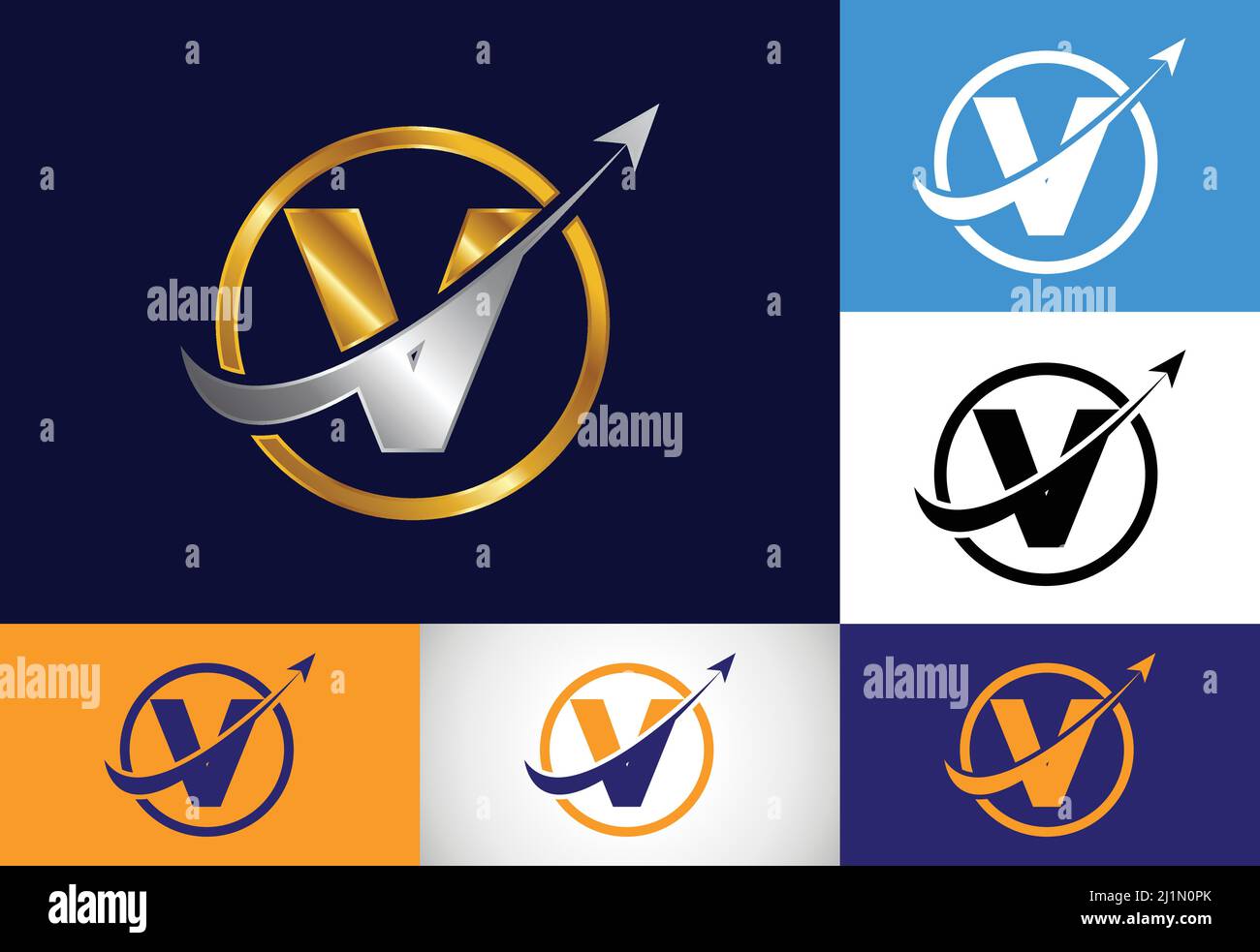 Initial V monogram alphabet symbol design incorporated with the arrow ...