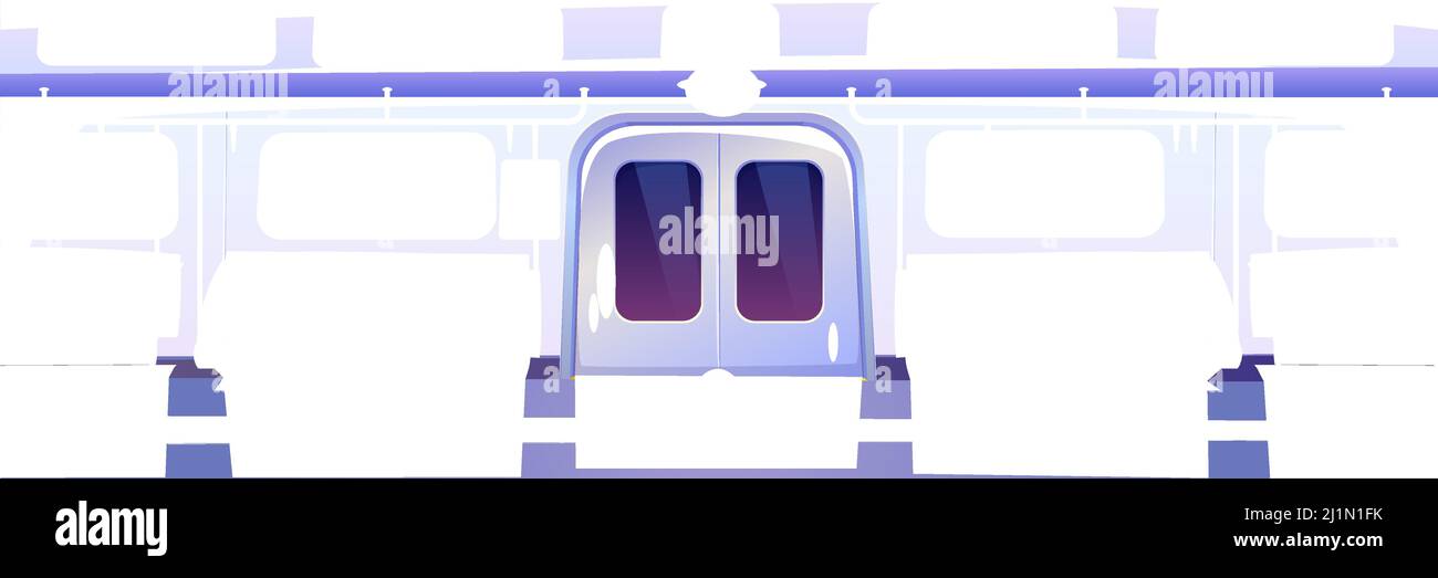 Subway train car inside. Empty metro wagon interior. Vector cartoon ...