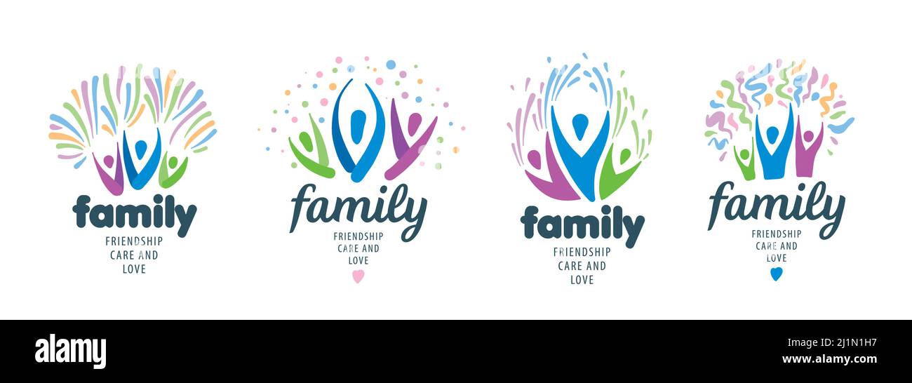 A set of painted abstract family logos on a white background Stock ...