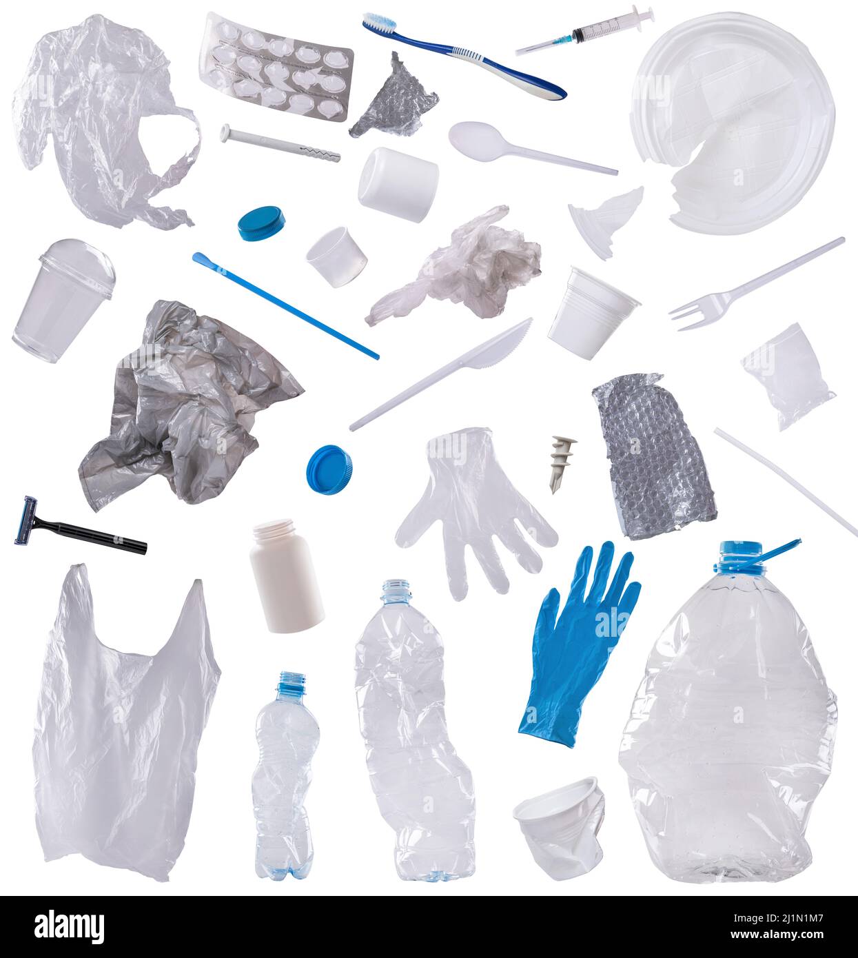 Used disposable plastic rubbish isolated on white background Stock ...