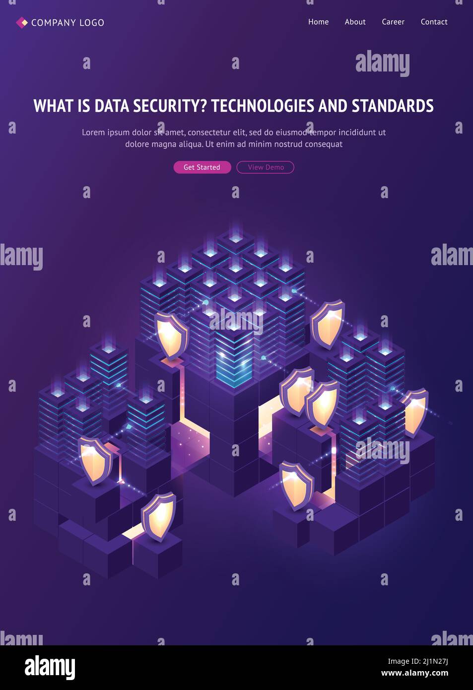 Cyber Data Security Isometric Landing Page Computing Internet Digital Technology Blockchain