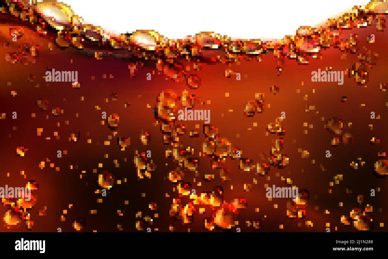 Splash of cola, soda or beer with bubbles. Vector realistic ...