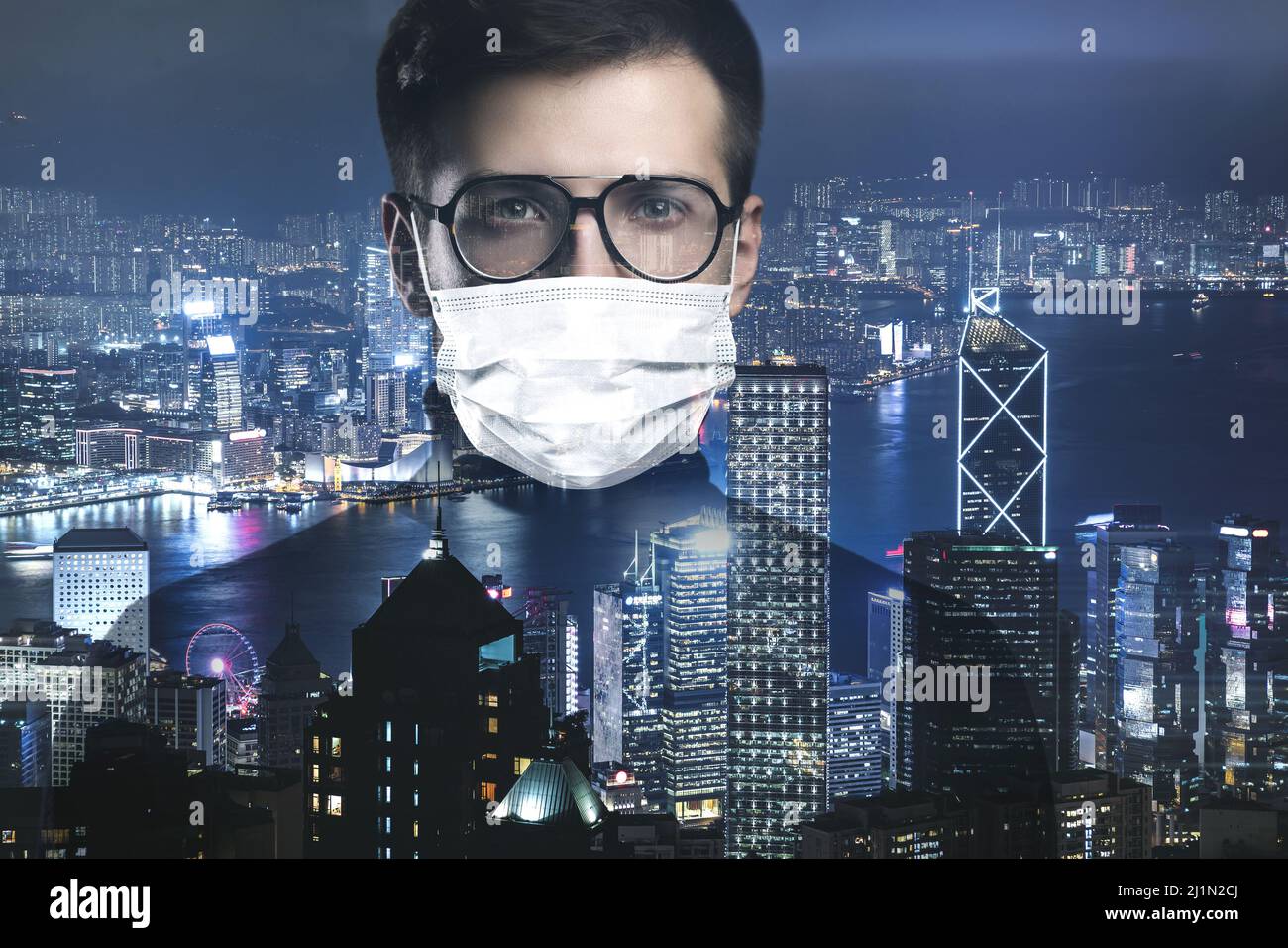 Man wearing facial mask against the city background Stock Photo - Alamy