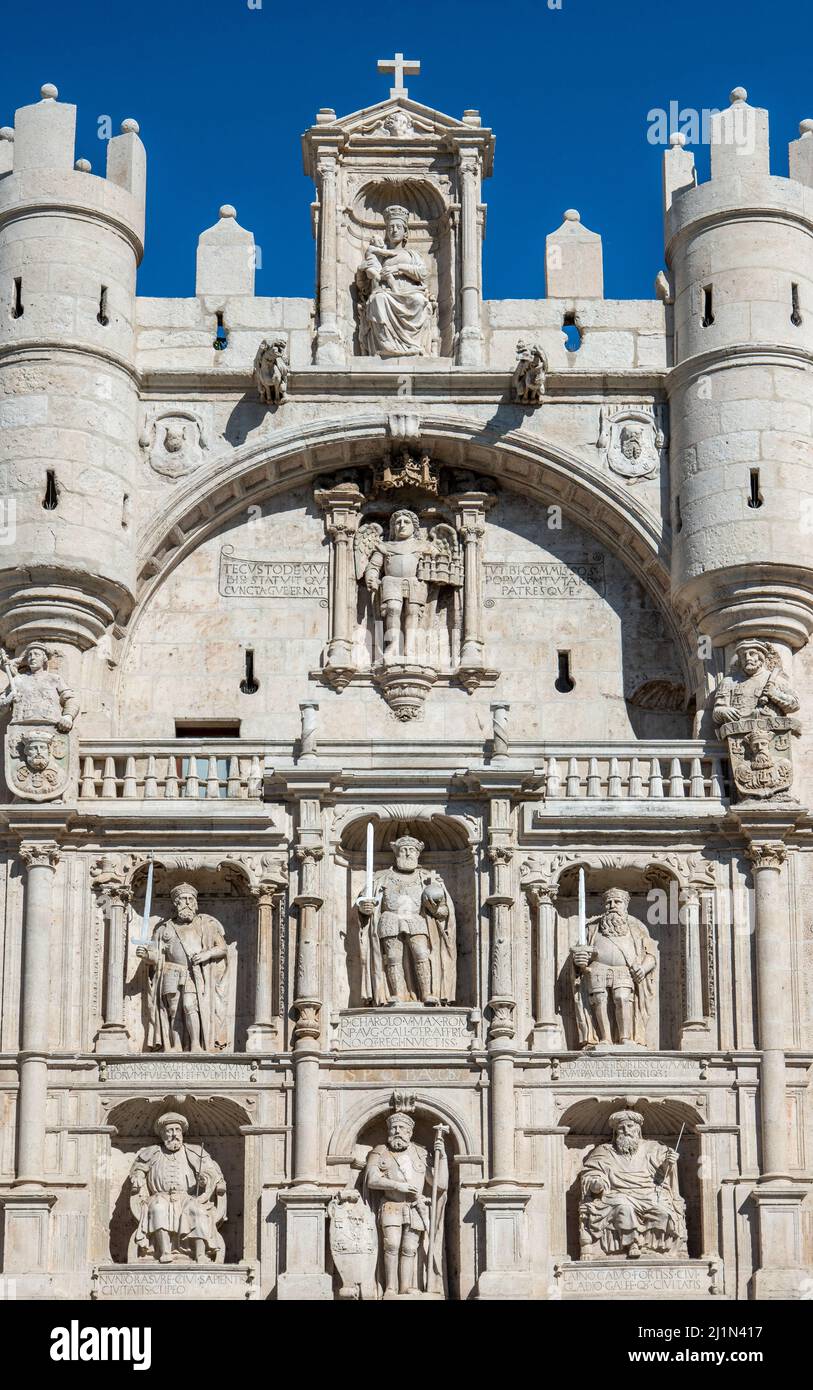 Spain, Burgos, detail of the Arch of Santa Maria, the main gate of the ...
