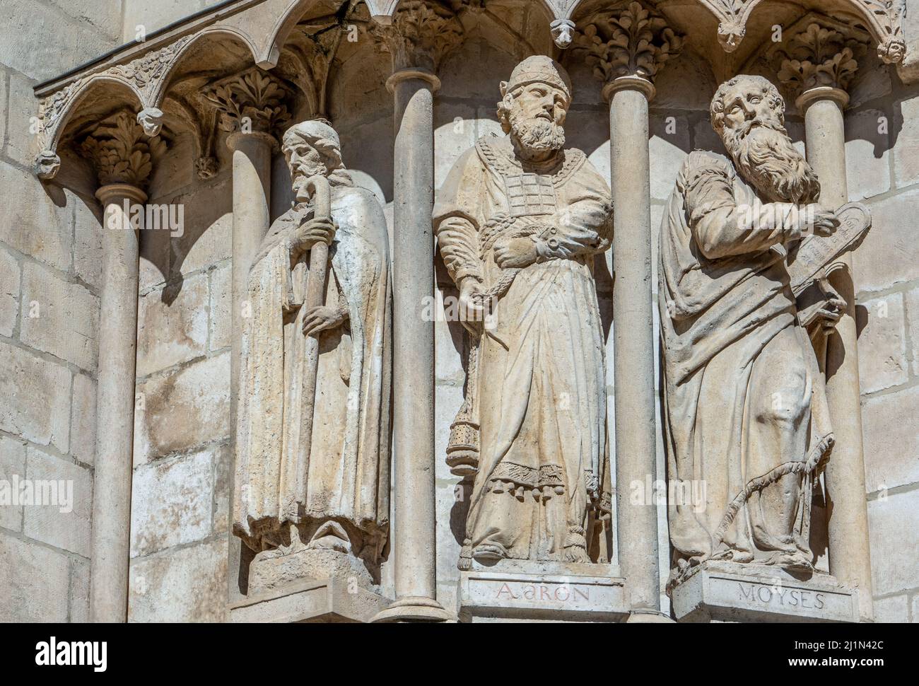 Spain, Burgos, statues of saints at the entranceof the Cathedral of ...