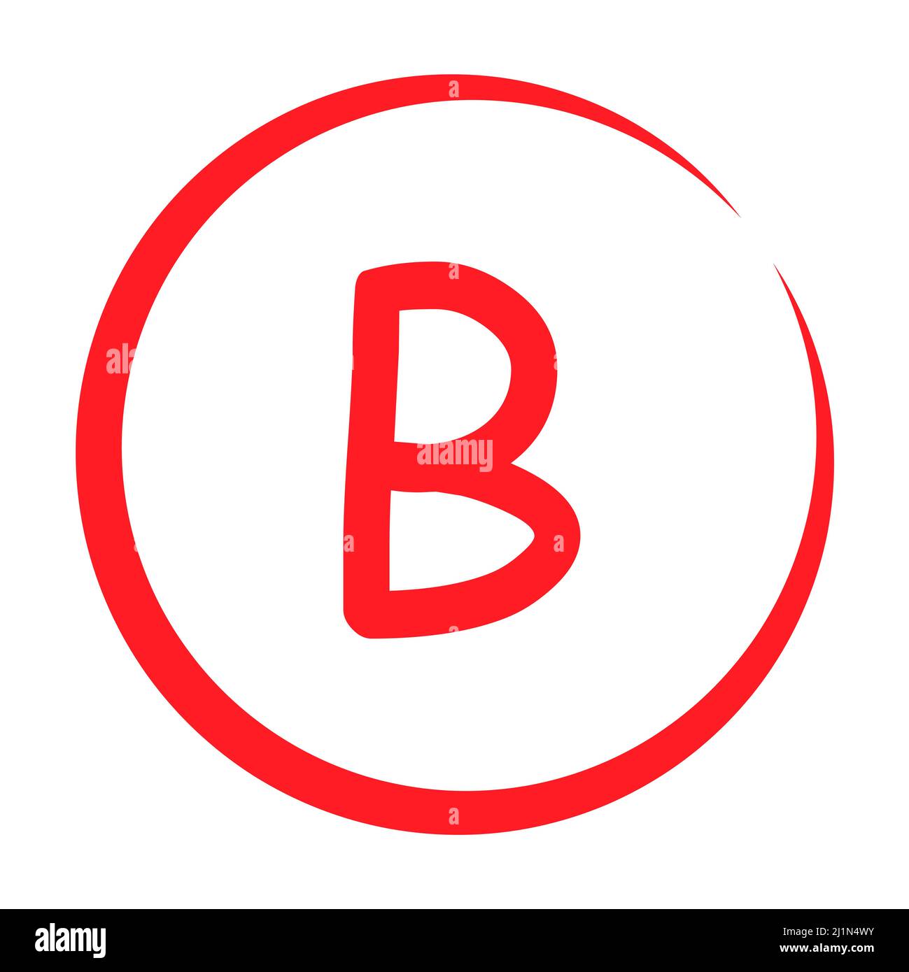 Grade result B . Hand drawn icon in red color. Test exam mark report ...