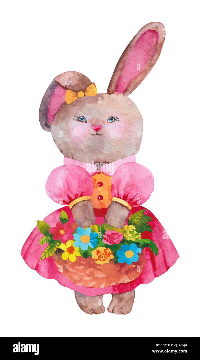 Easter rabbit. Watercolor set of bunnies for Easter isolated on white ...