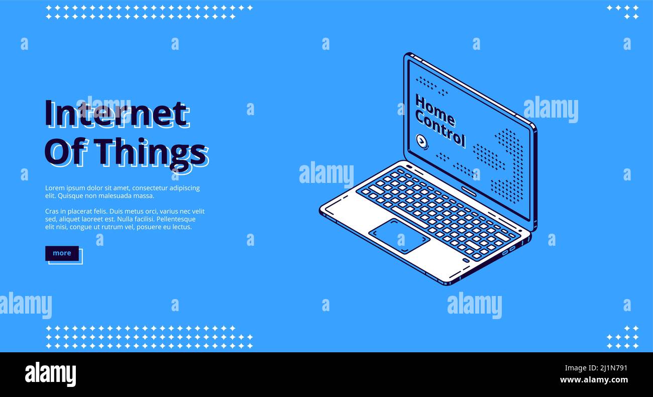 Internet of things isometric web banner. Laptop with Home control ...