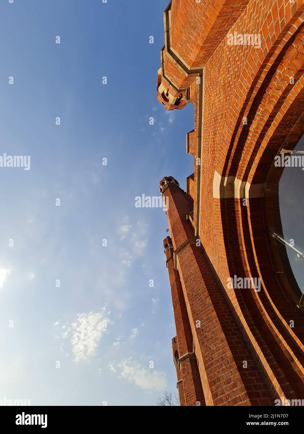 medieval towers closeup view on blue sky background with copy space ...