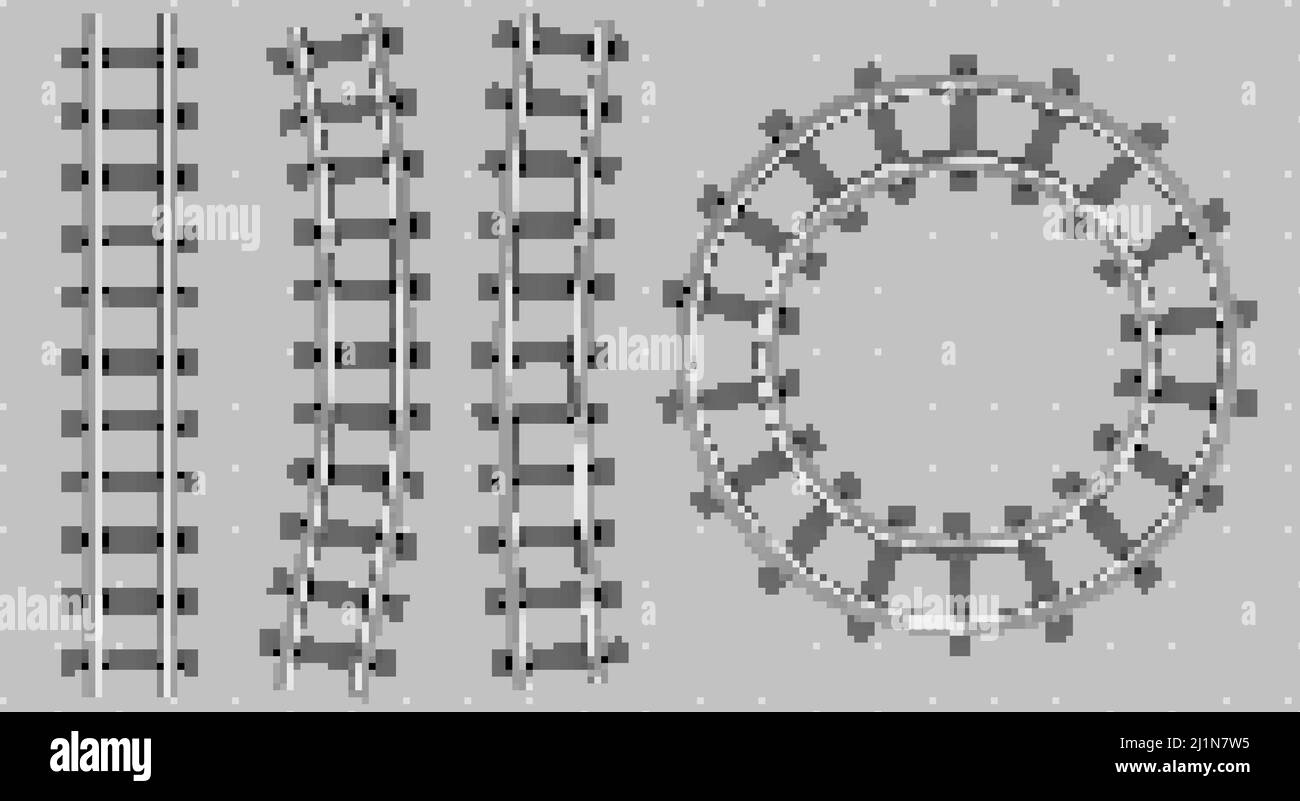 Train rails top view, railway track straight, curve and round path ... Train rails top view, railway track straight, curve and round path ...