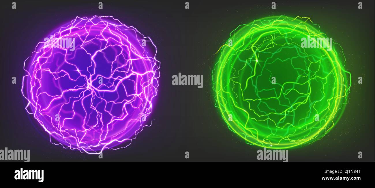Electric balls, lightning circle strike, plasma spheres purple and ...