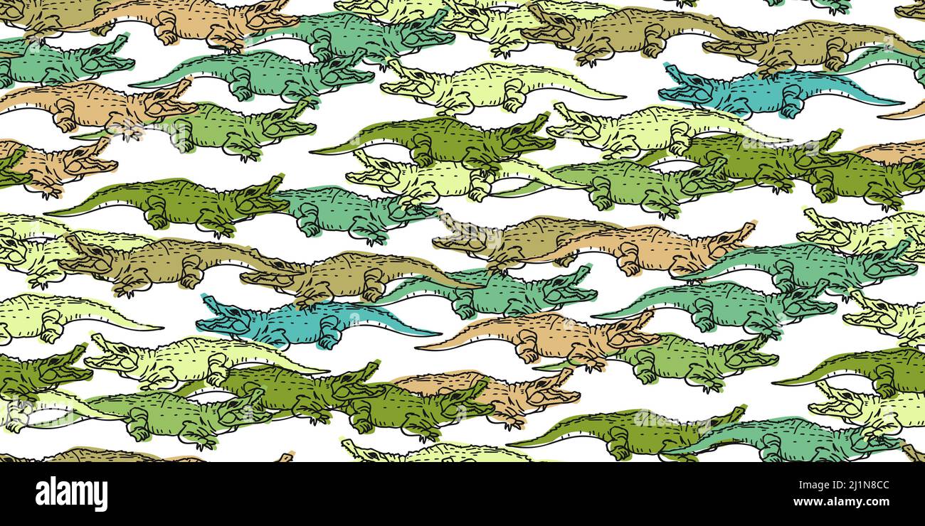 Seamless pattern of colorful crocodiles on white. Design in flat style ...