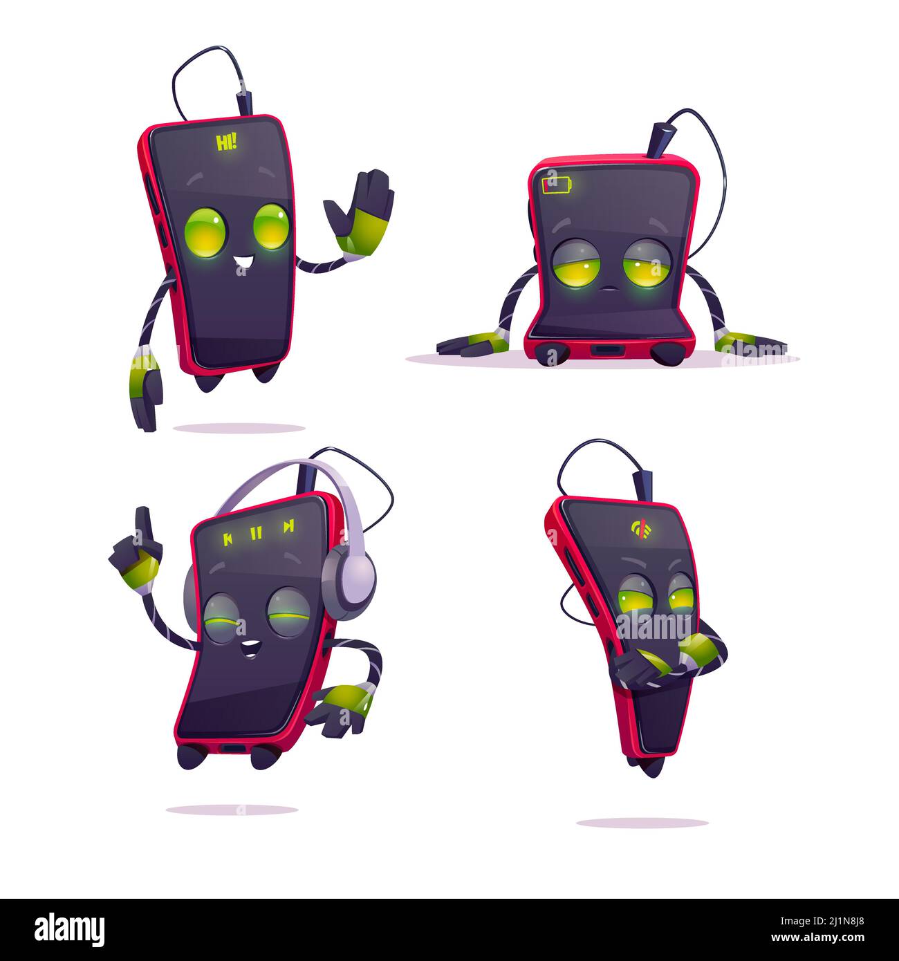 Cute smartphone character in different poses. Vector set of cartoon ...