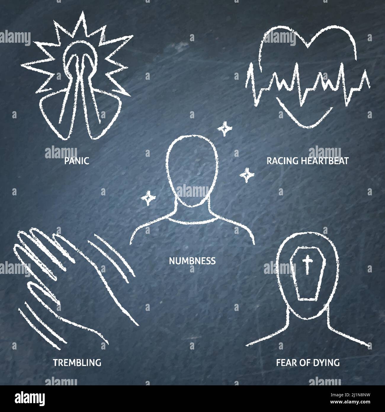 Chalkboard panic attack icon set. Stress symptoms. Racing heartbeat ...
