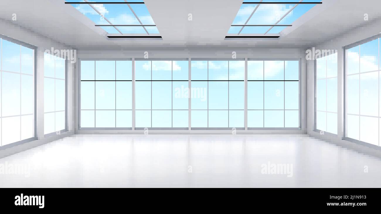 Empty office with large windows on ceiling and floor. Room interior in ...