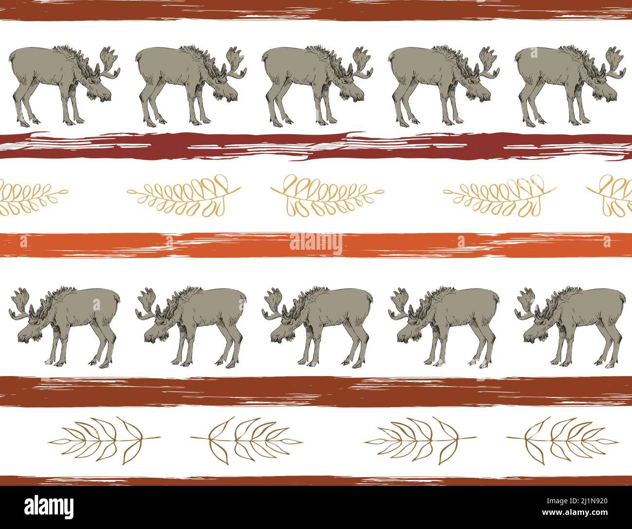 Seamless pattern of Moose, grunge stripes, leaves on white. Design in ...
