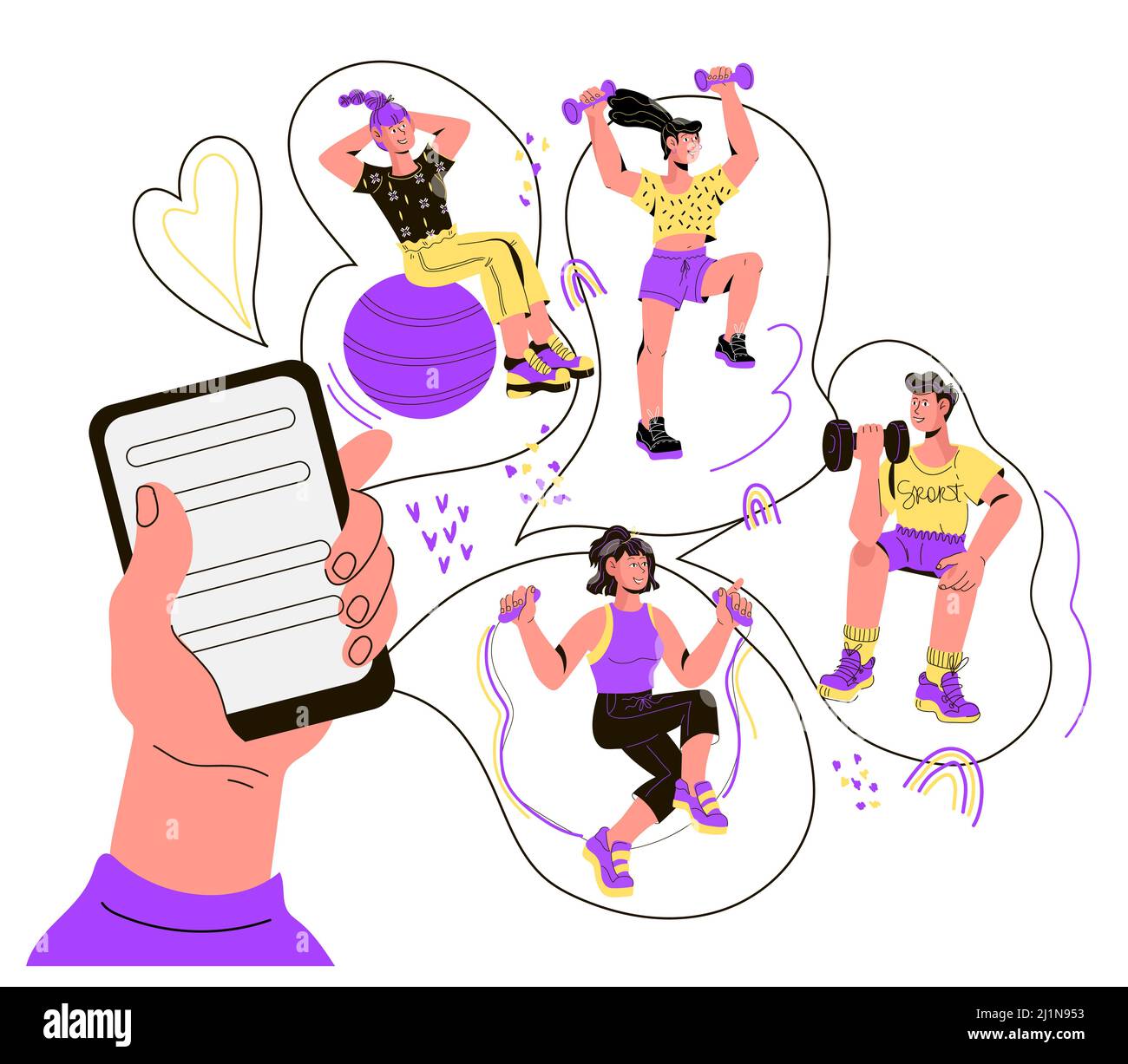 Online mobile app for sport trainings and fitness tracking, cartoon ...