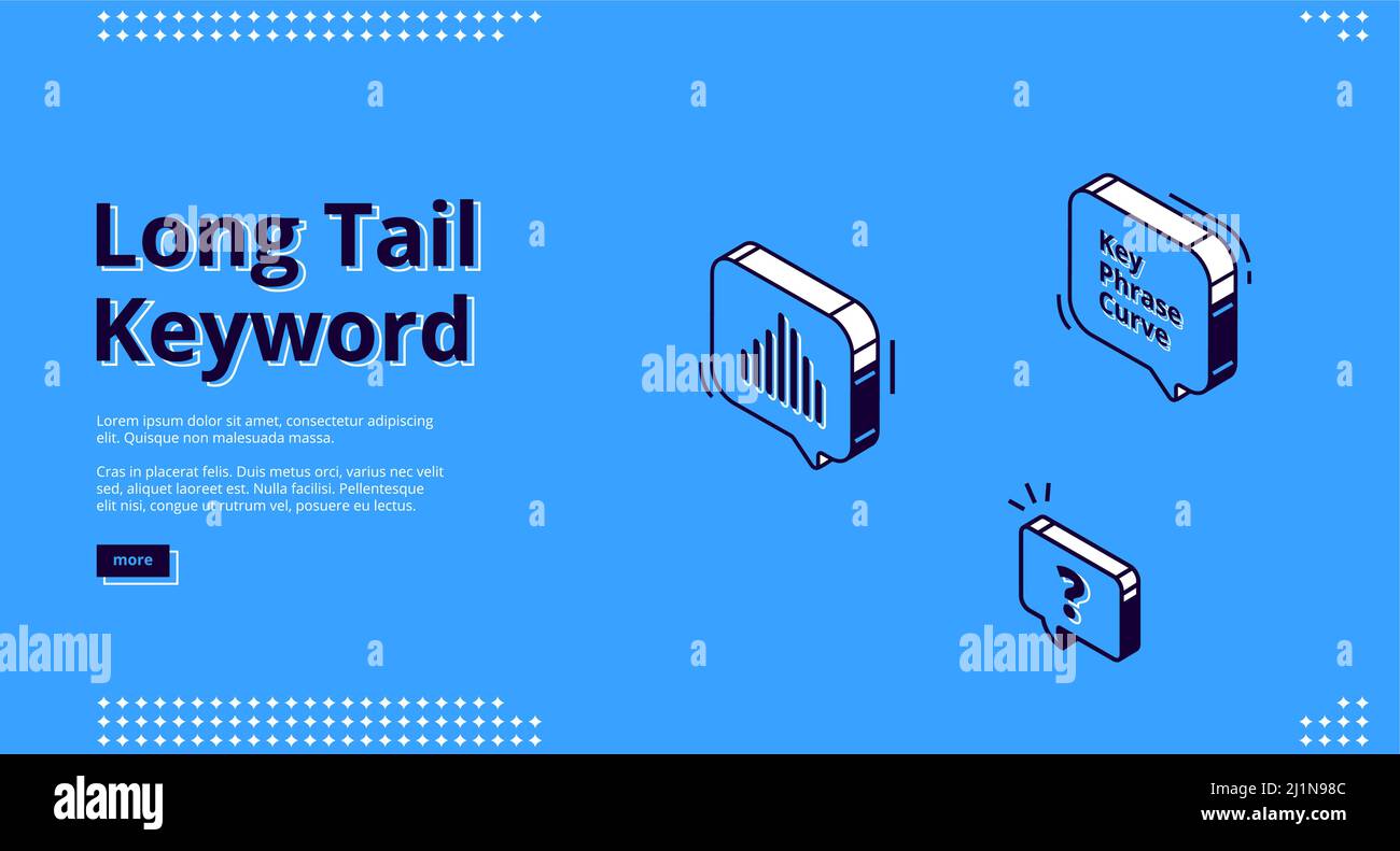 Long tail keyword banner with isometric icons on blue background ...