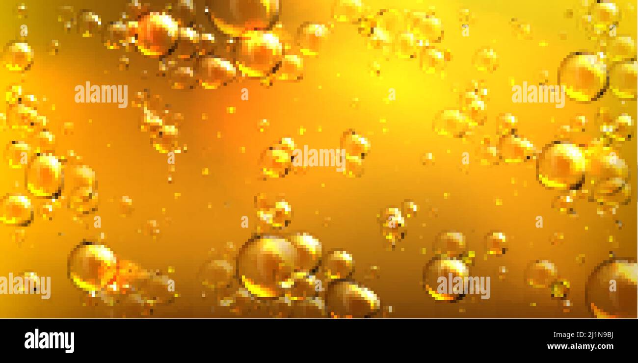 Yellow oil with air bubbles. Vector realistic underwater background of ...