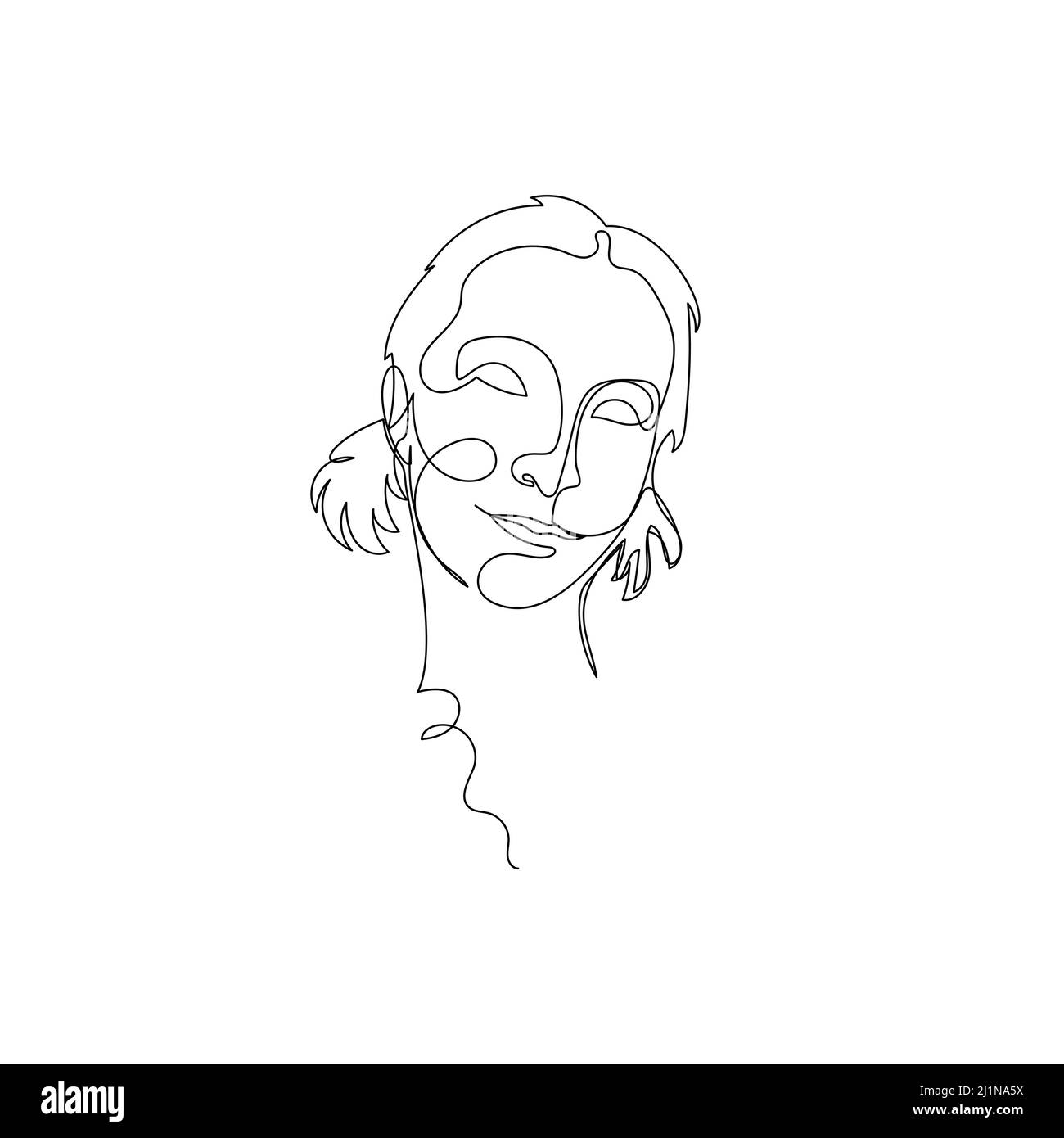 Female face single line drawing. Portrait of young beautiful girl Stock ...