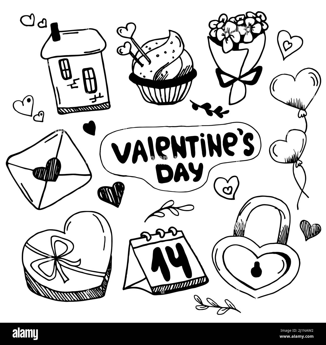 Valentine`s Day doodle set. Vector illustration Stock Vector Image ...