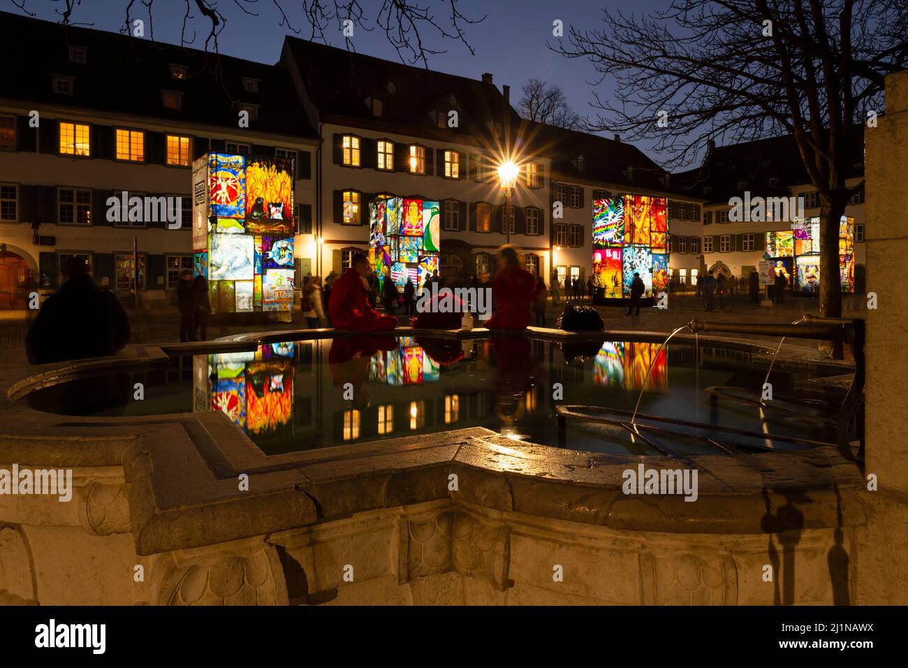 Basel, Switzerland - February 21. Carnival revellers in red costumes at ...