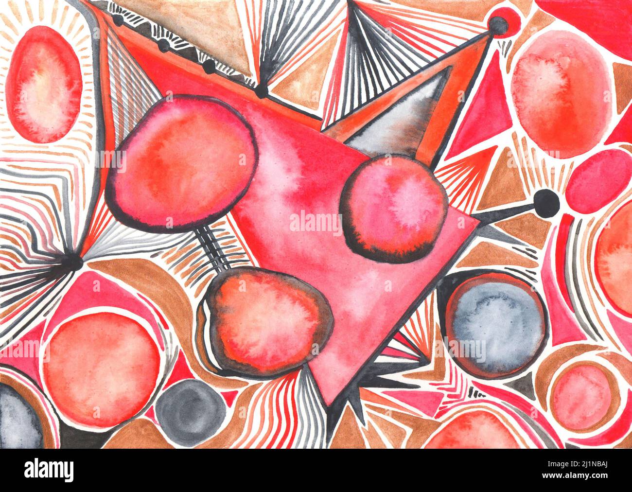 Abstract whimsical doodle colorful pattern. Watercolor painting. Free ...